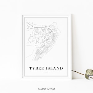 Tybee Island GA Map Print, Georgia USA Map Art Poster, Savannah, City ...