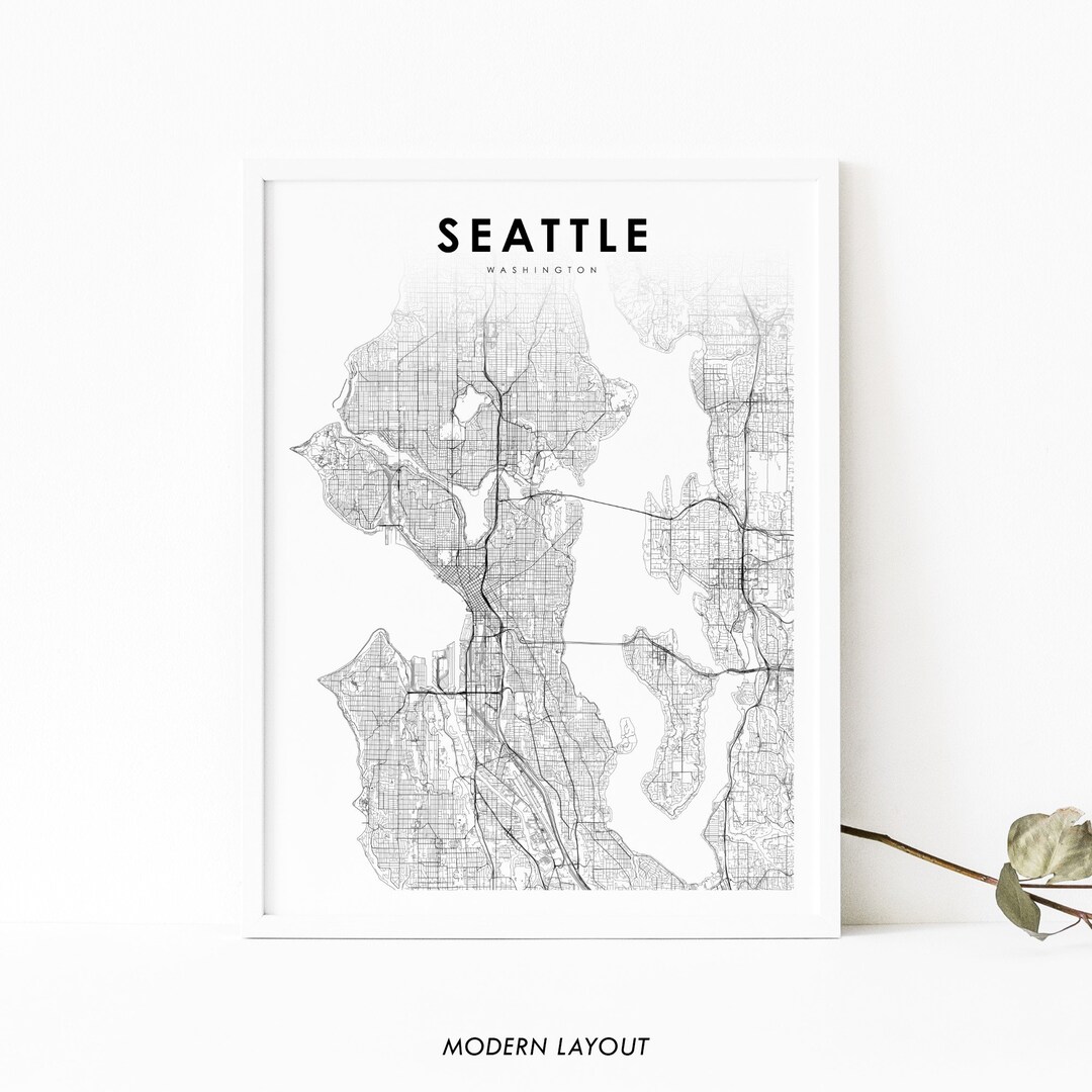 Seattle Area WA Map Print, Washington USA Map Art Poster, City Street ...