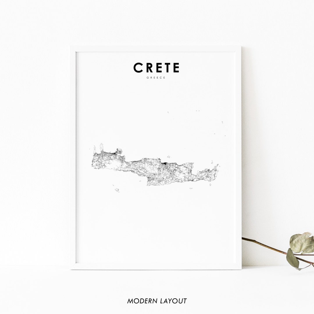 Crete Greece Map Print, Road Map Art Poster, Κρήτη Kríti Krḗtē Greek ...