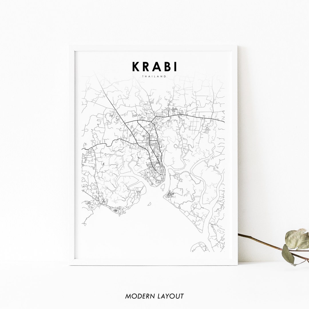 Krabi Thailand Map Print, Map Art Poster, City Street Road Map Print ...
