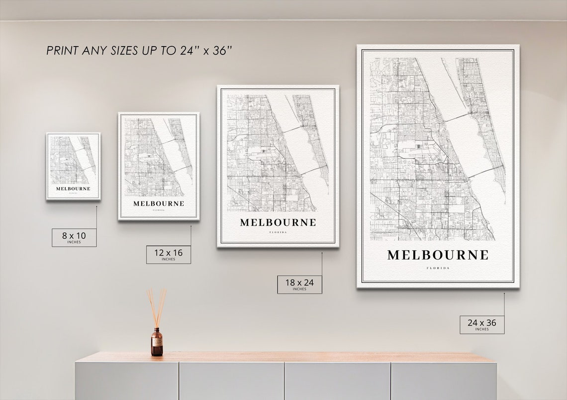Melbourne FL Map Print, Florida USA Map Art Poster, Brevard County City ...