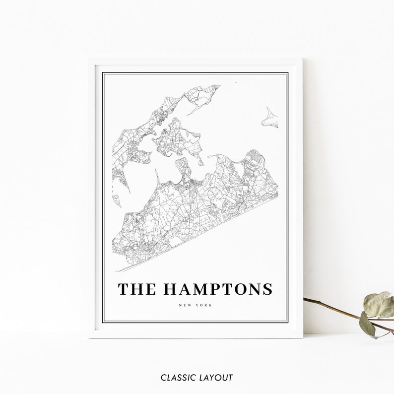 The Hamptons NY Map Print New York USA Map Art Poster Long | Etsy