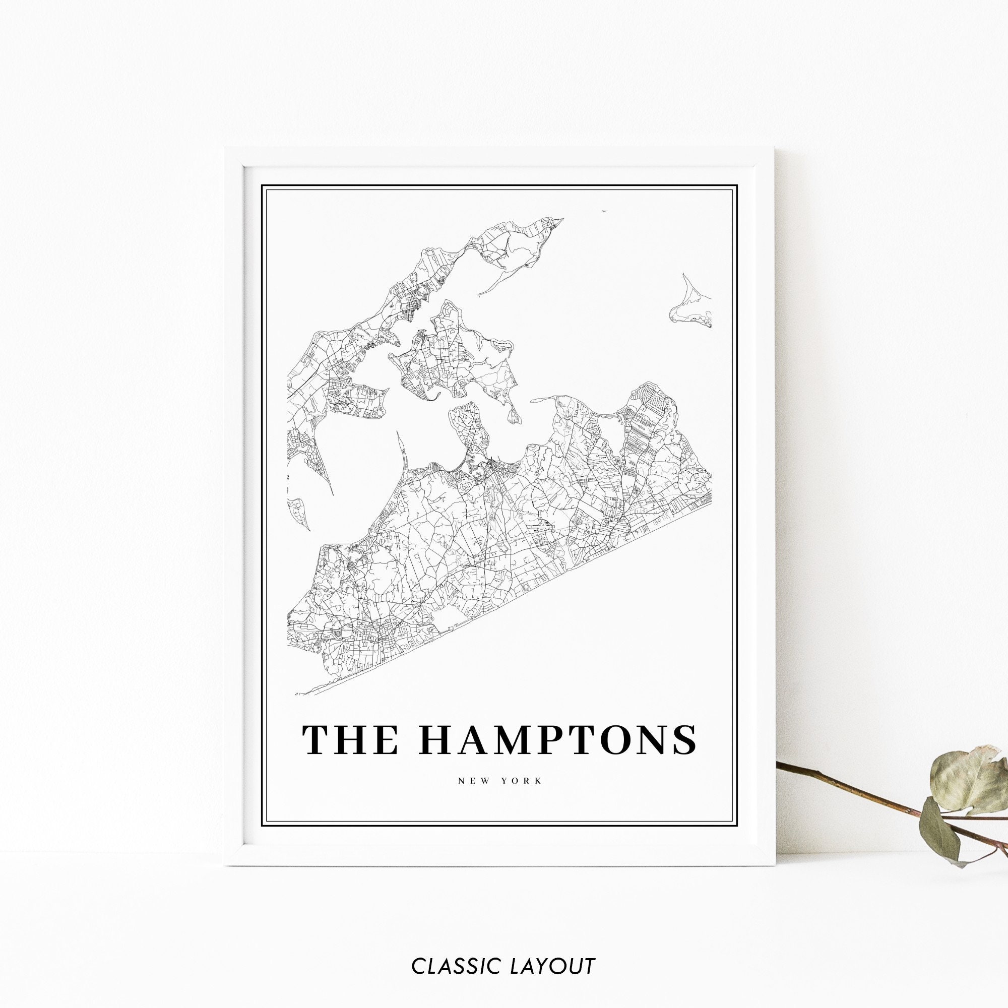 The Hamptons NY Map Print New York USA Map Art Poster Long | Etsy