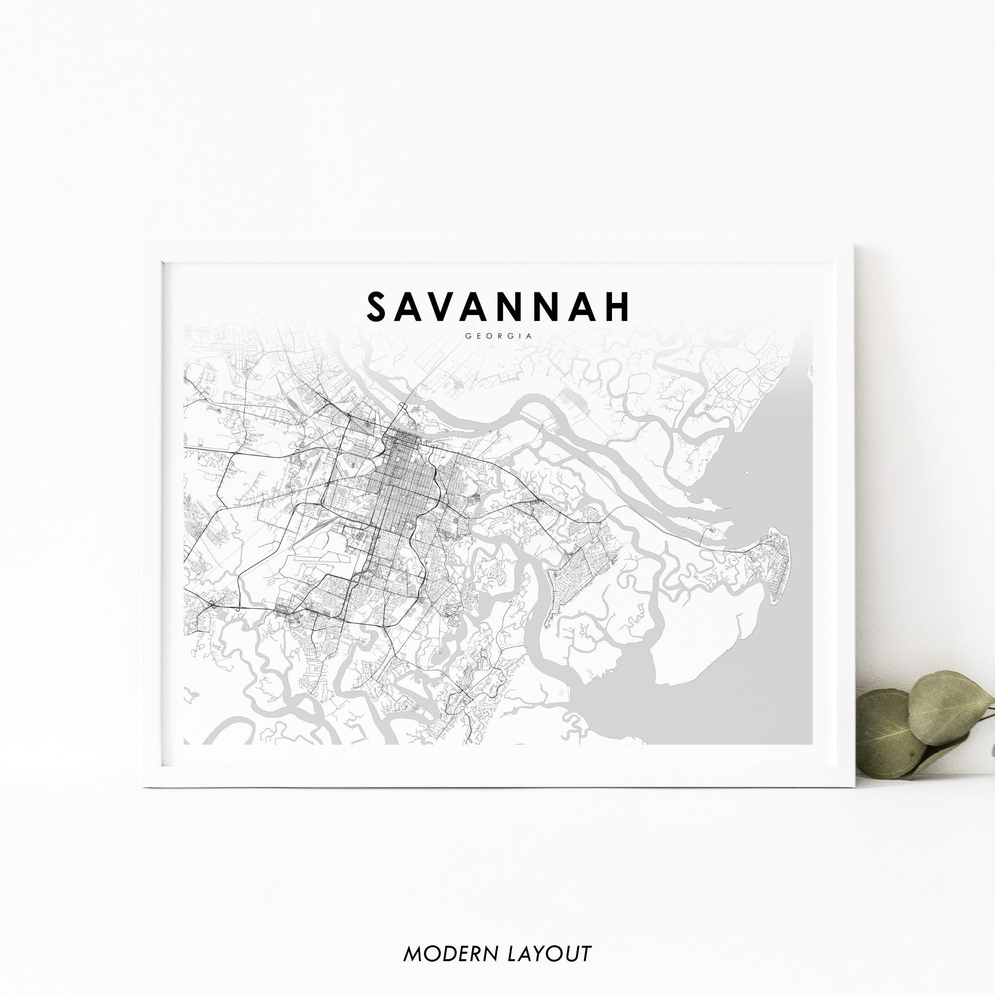 Savannah Area GA Map Print, Georgia USA Map Art Poster, Chatham, City ...