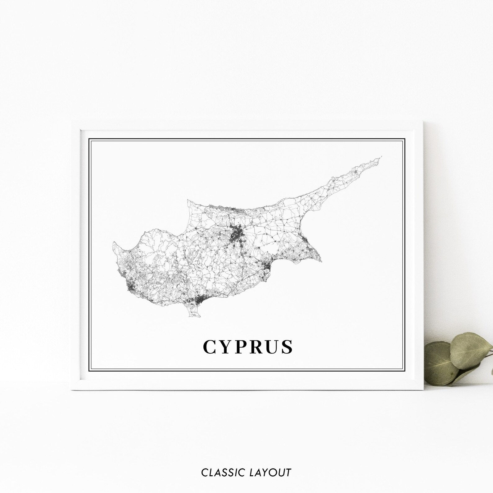 Cyprus Map Print, Map Art Poster, Κυπριακή Kıbrıs Cumhuriyeti Nicosia ...