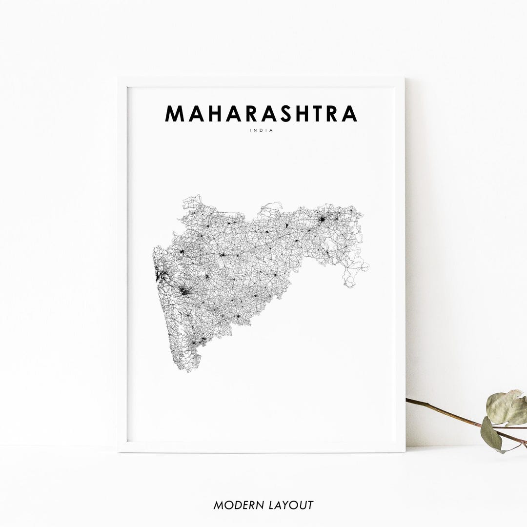 Maharashtra India Map Print, Road Map Art Poster, Mumbai Nagpur City ...