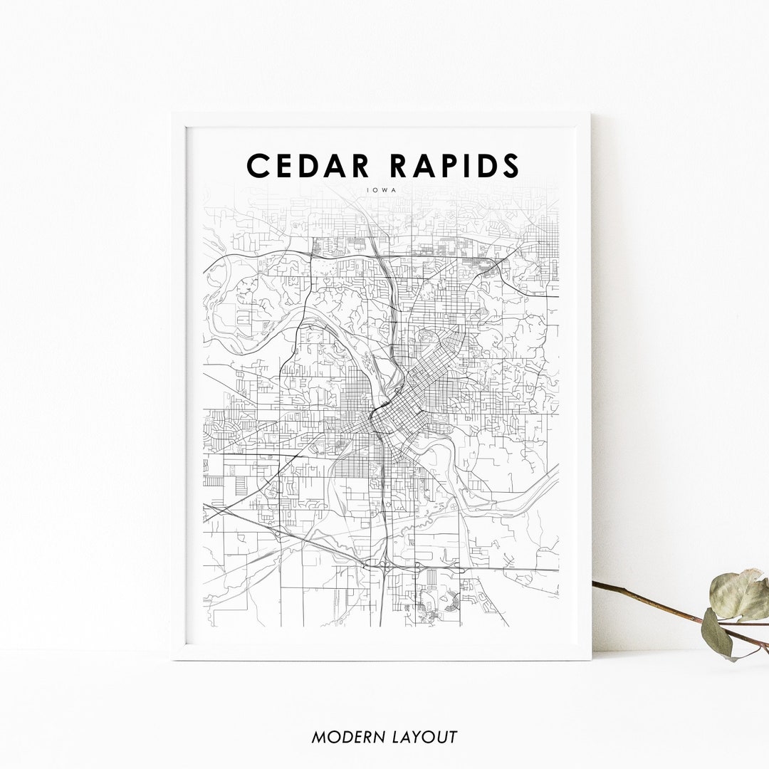 Cedar Rapids IA Map Print, Iowa USA Map Art Poster, Linn County, City ...
