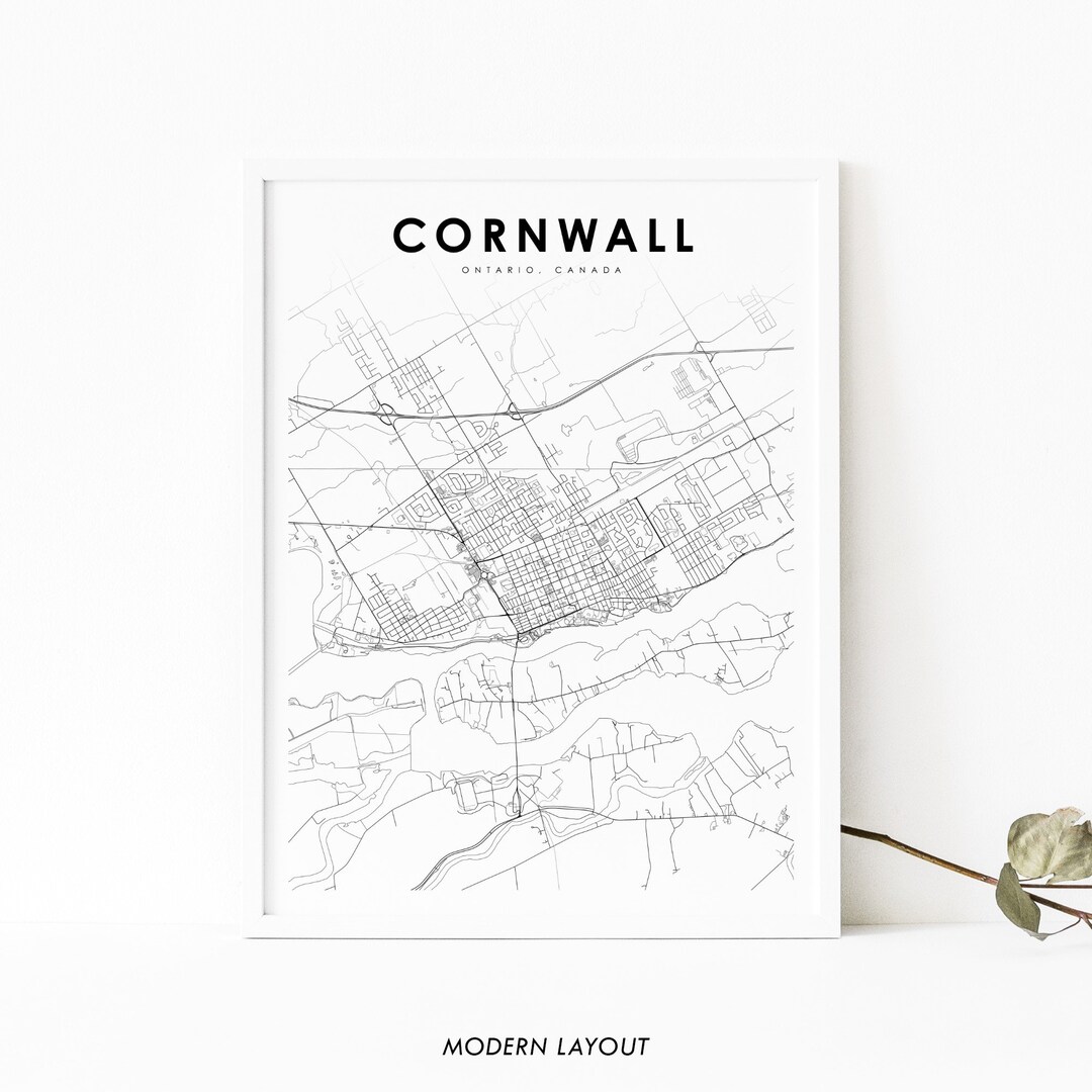 Cornwall Ontario Map Print, ON Canada Map Art Poster, City Street Road ...