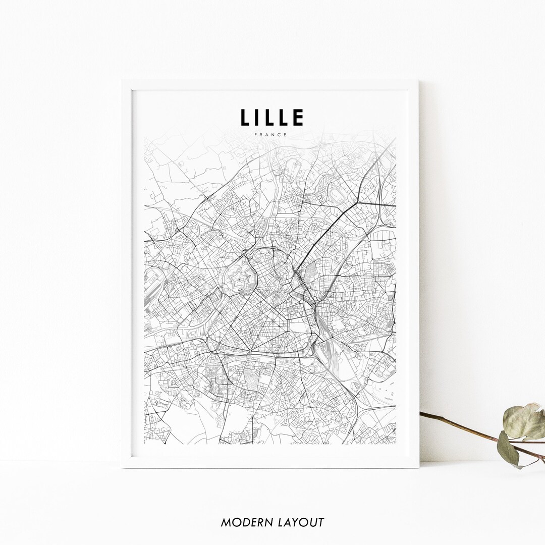 Lille France Map Print, Map Art Poster, Lile Rijsel Rysel Nord, City ...