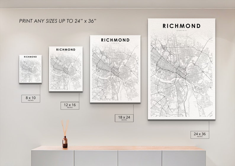 Richmond VA Map Print, Virginia USA Map Art Poster, City Street Road ...