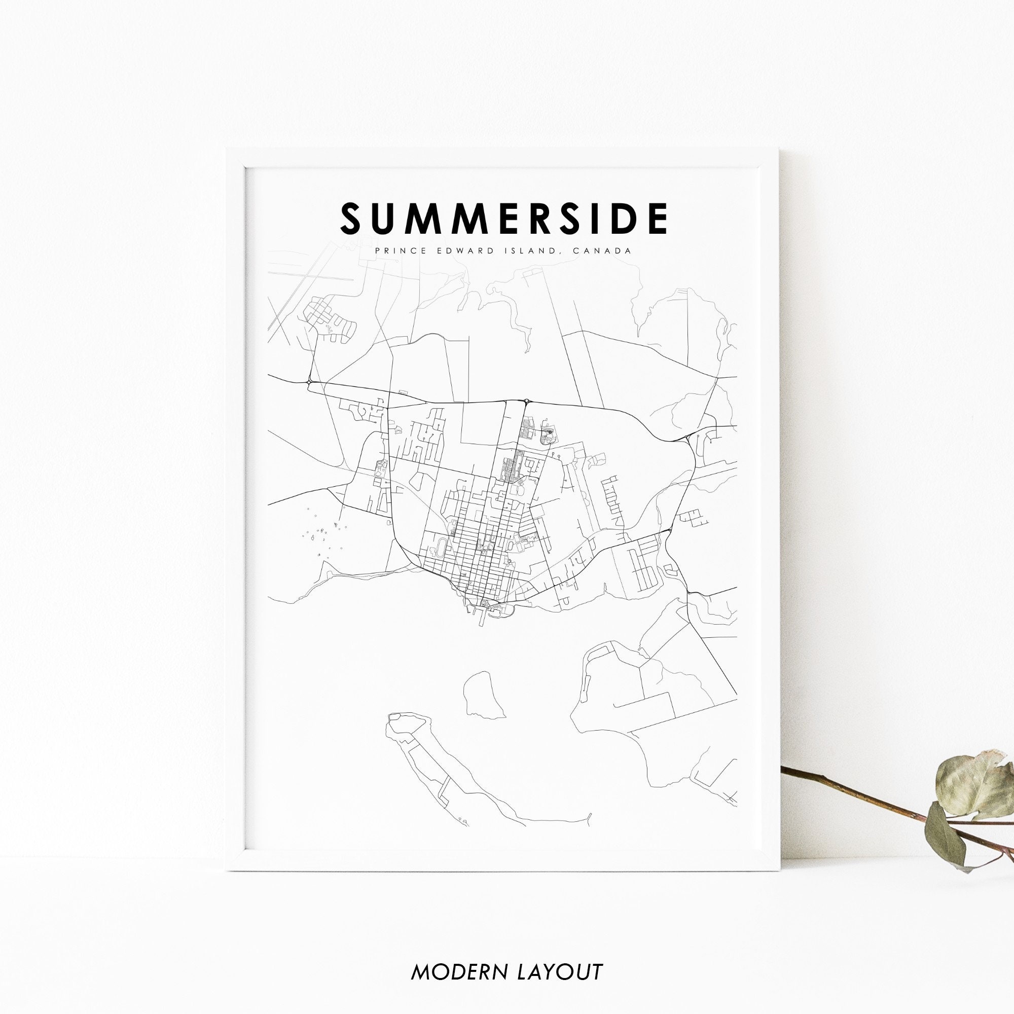 Wall Hangings Black & White Summerside Map Print Map of Summerside Prince Edward Island Home ...