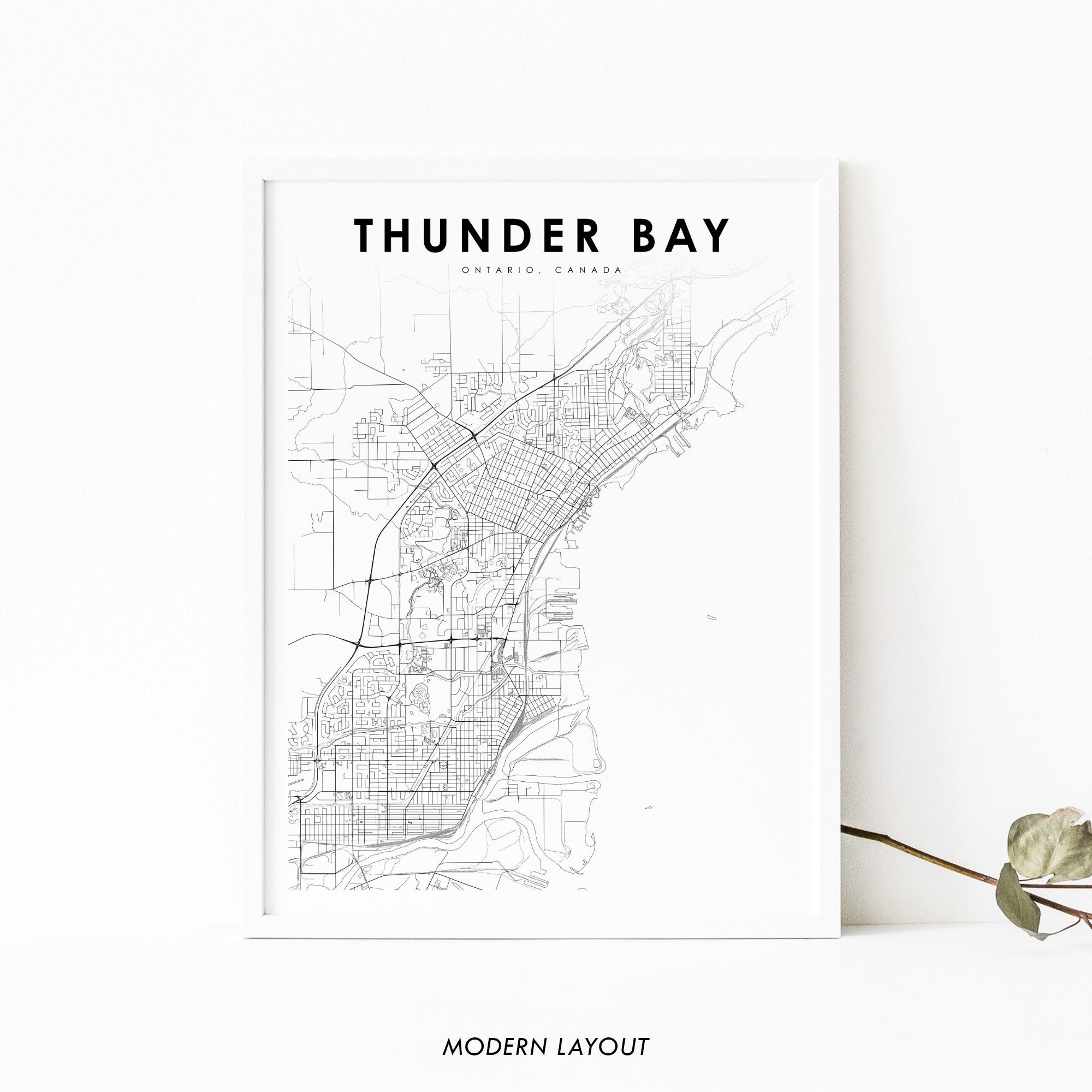 Thunder Bay Ontario Map Print, ON Canada Map Art Poster, City Street ...
