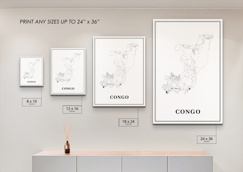 Republic of the Congo Map Print Road Map Art Poster | Etsy