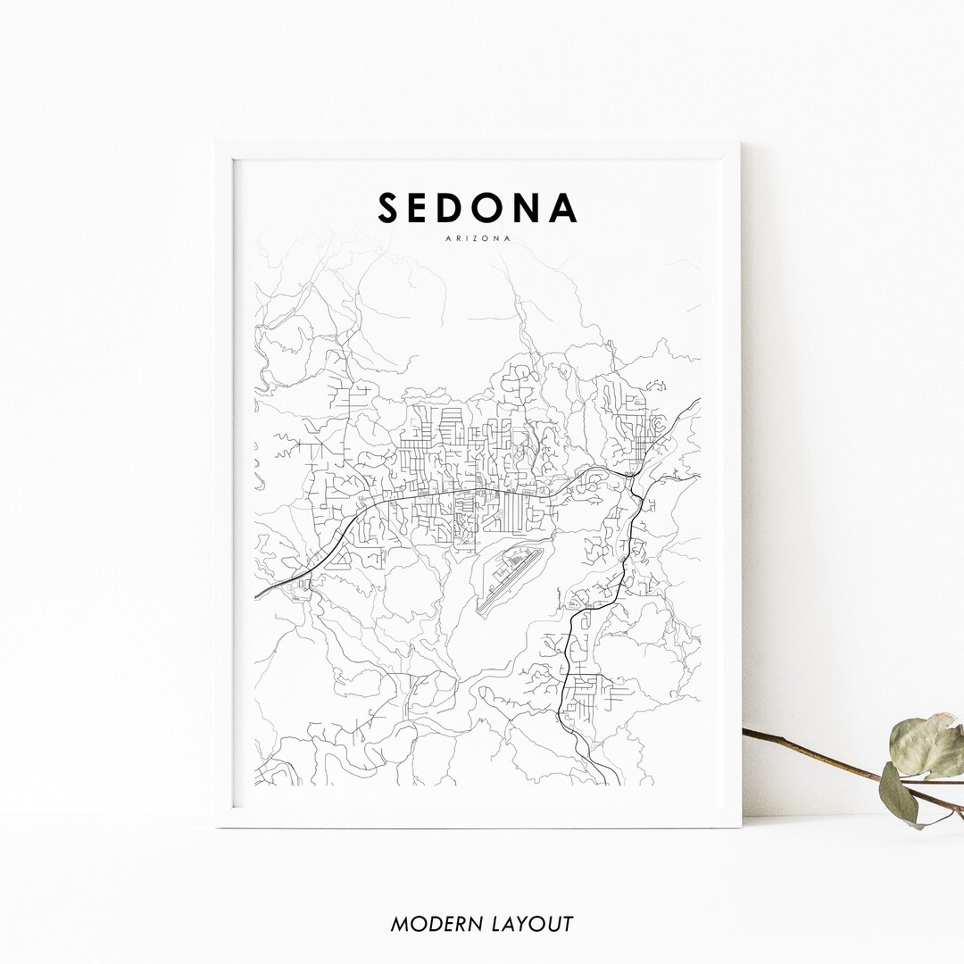 Sedona AZ Map Print, Arizona USA Map Art Poster, Yavapai Coconino, City ...