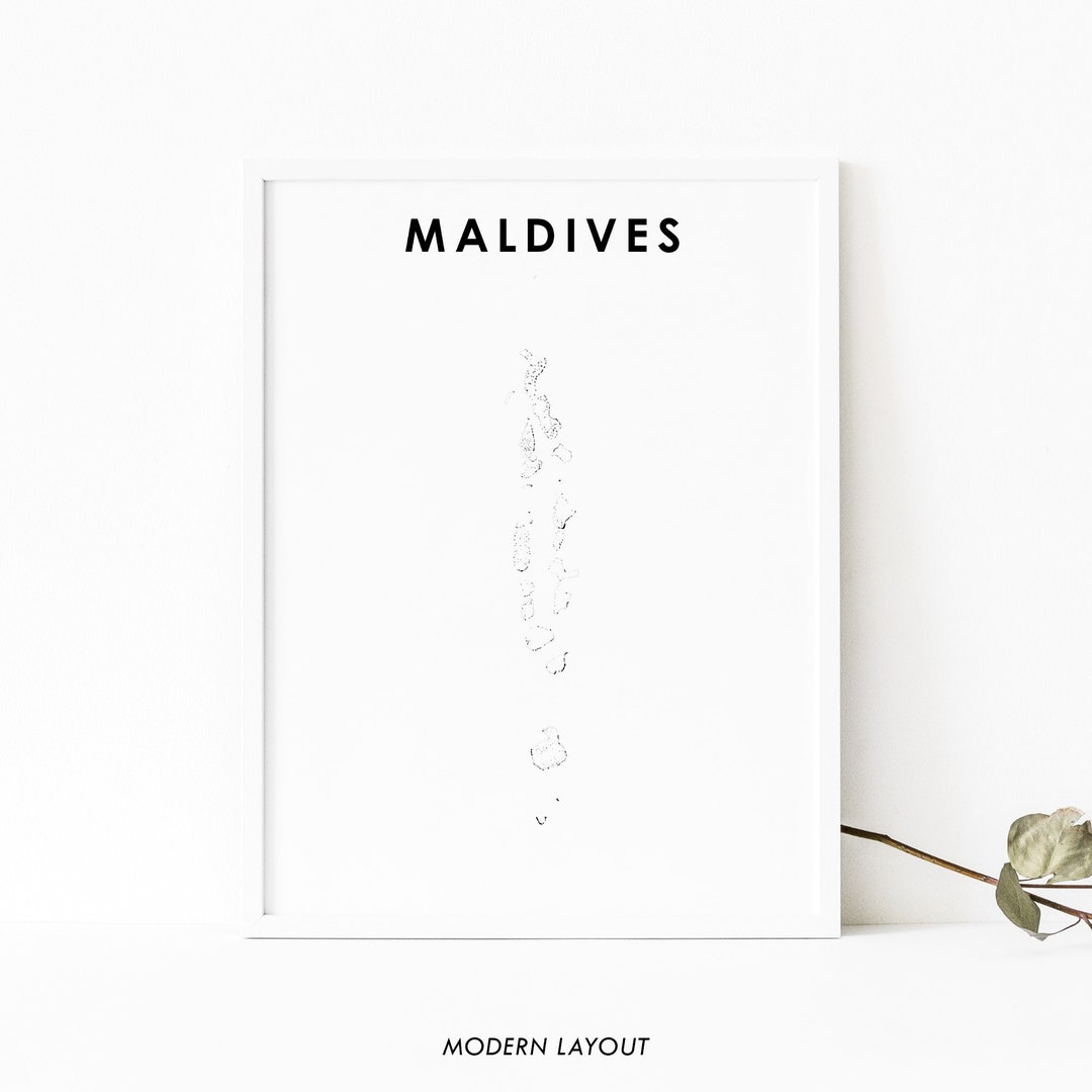 Maldives Map Print, Country Road Map Poster, Malé Addu City South Asian ...