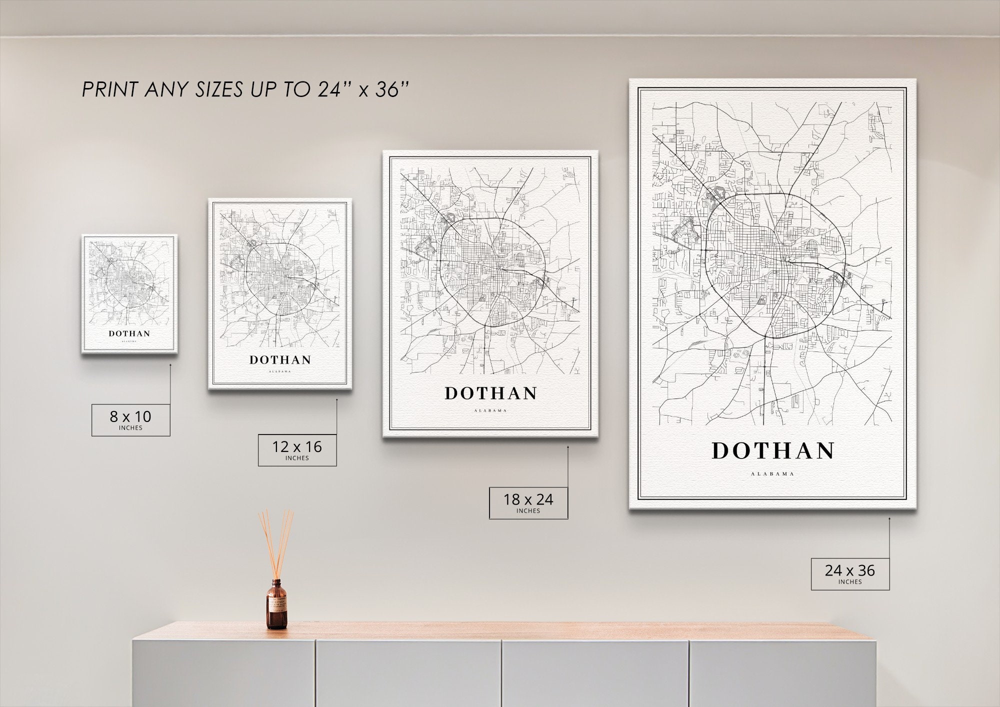 Dothan AL Map Print, Alabama USA Map Art Poster, City Street Road Map ...