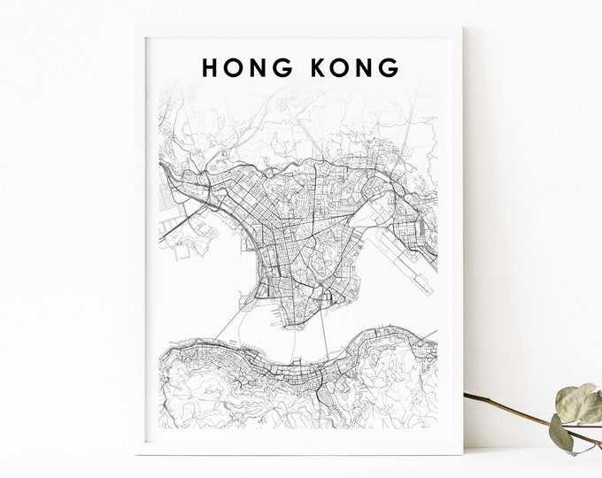 Hong Kong Map Print - Full Color Map Poster - Etsy Hong Kong