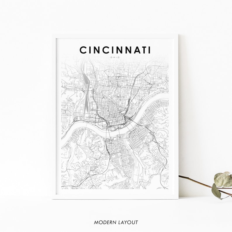 Downtown Cincinnati OH Map Print, Ohio USA Map Art Poster, City Street ...