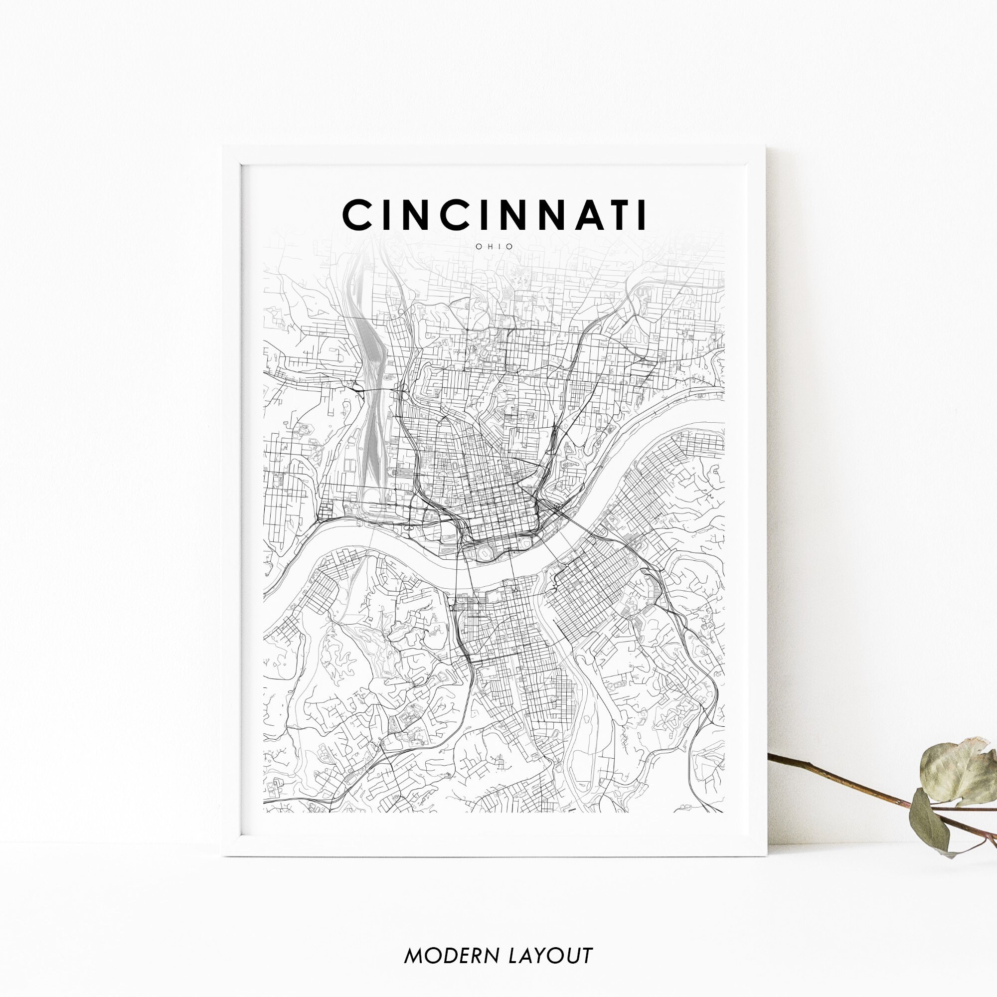 Downtown Cincinnati OH Map Print, Ohio USA Map Art Poster, City Street ...