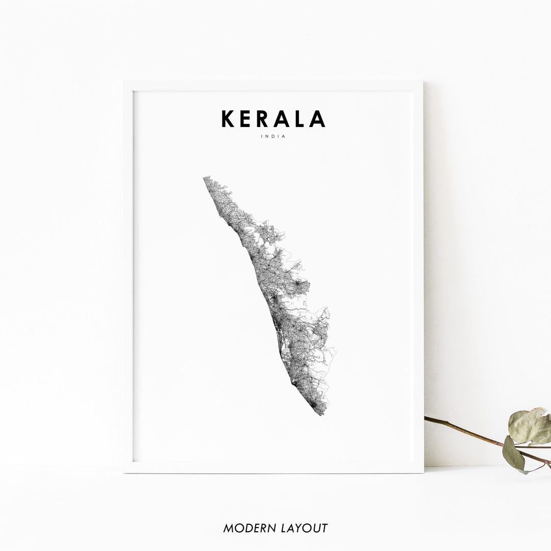 Kerala India Map Print, Road Map Art Poster, Keralam Thiruvananthapuram ...