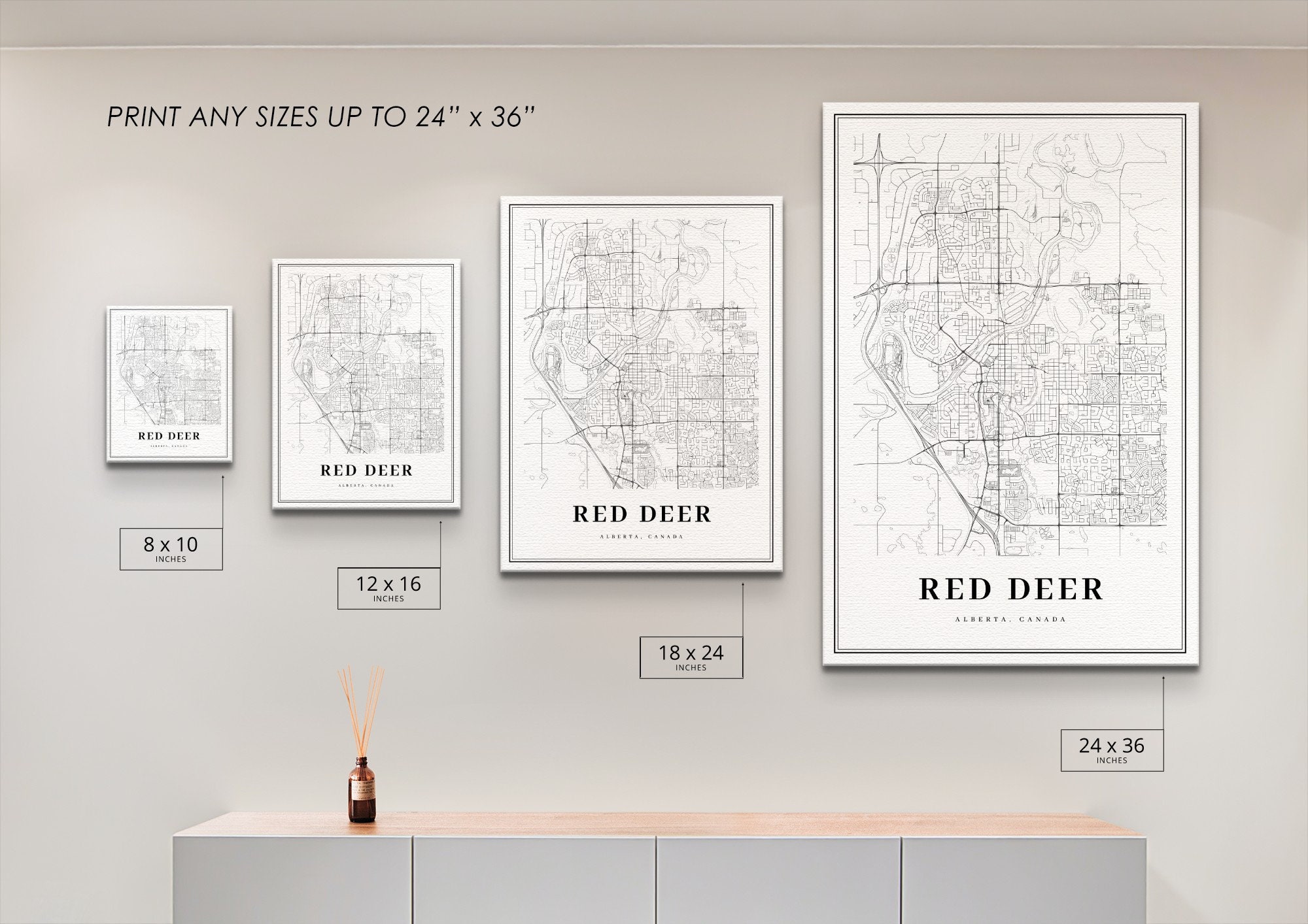 Red Deer Alberta Map Print AB Canada Map Art Poster Edmonton | Etsy