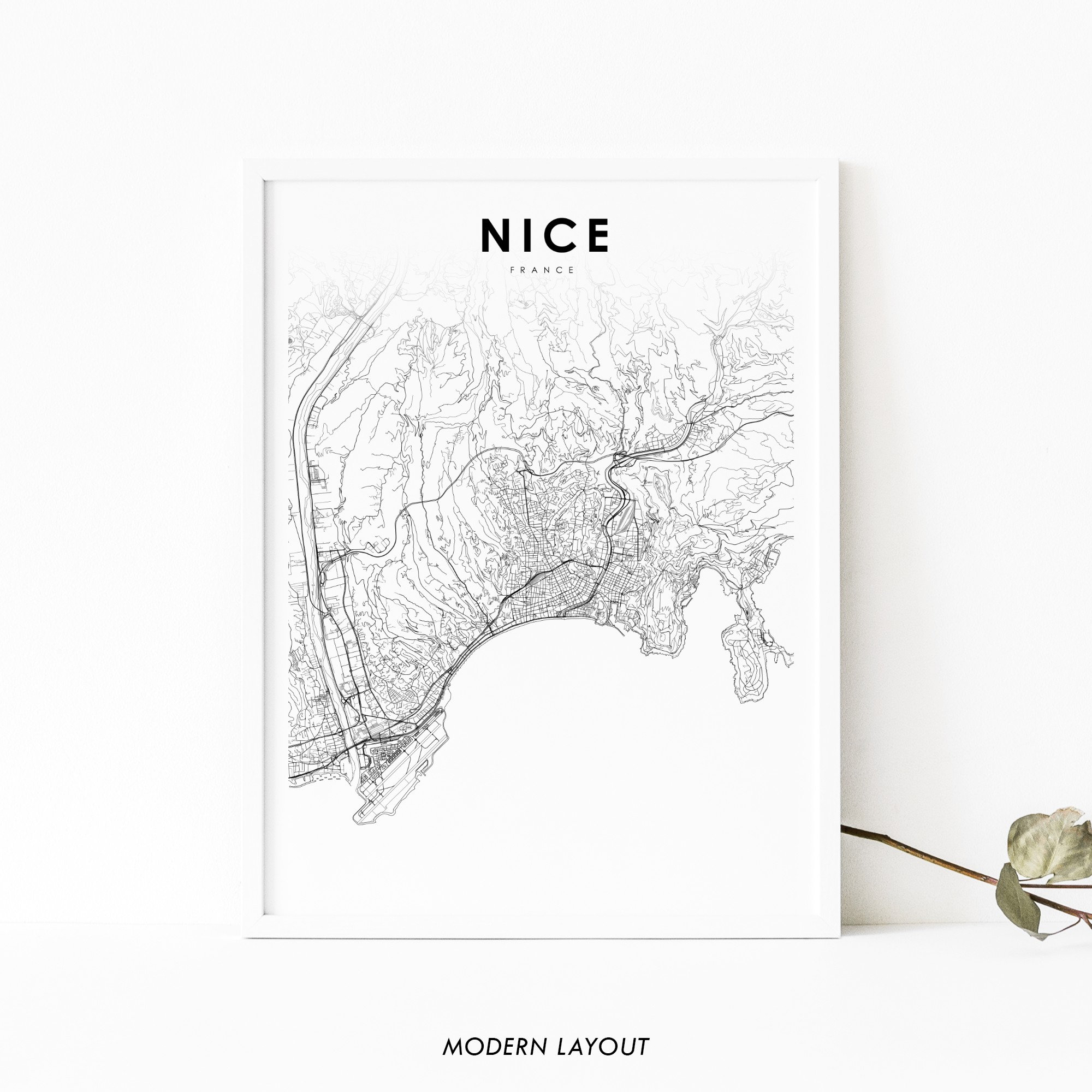 Nice France Map Print, Map Art Poster, Niça Nissa Nizza Nicaea, City ...