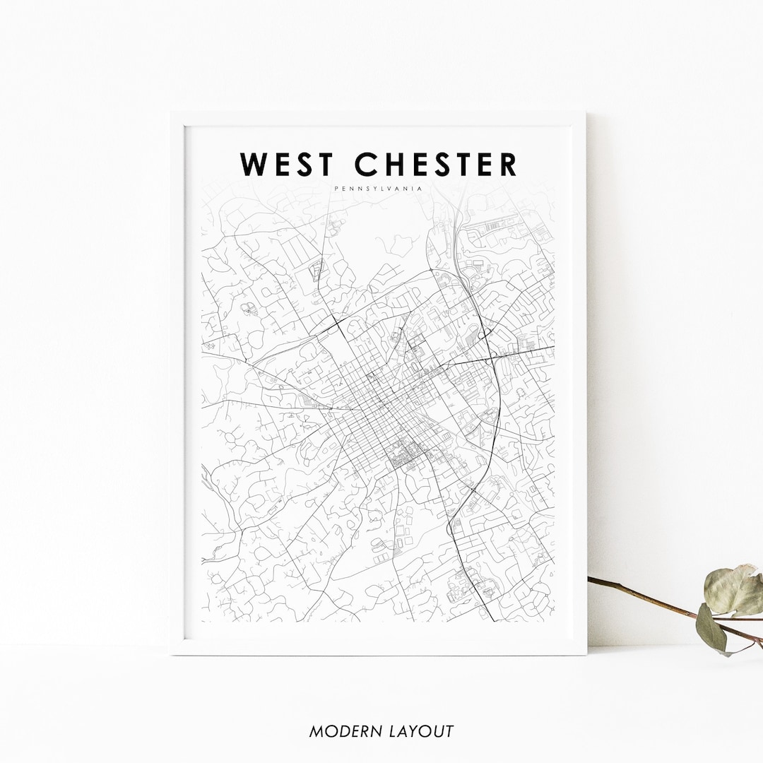 West Chester PA Map Print, Pennsylvania USA Map Art Poster, City Street ...