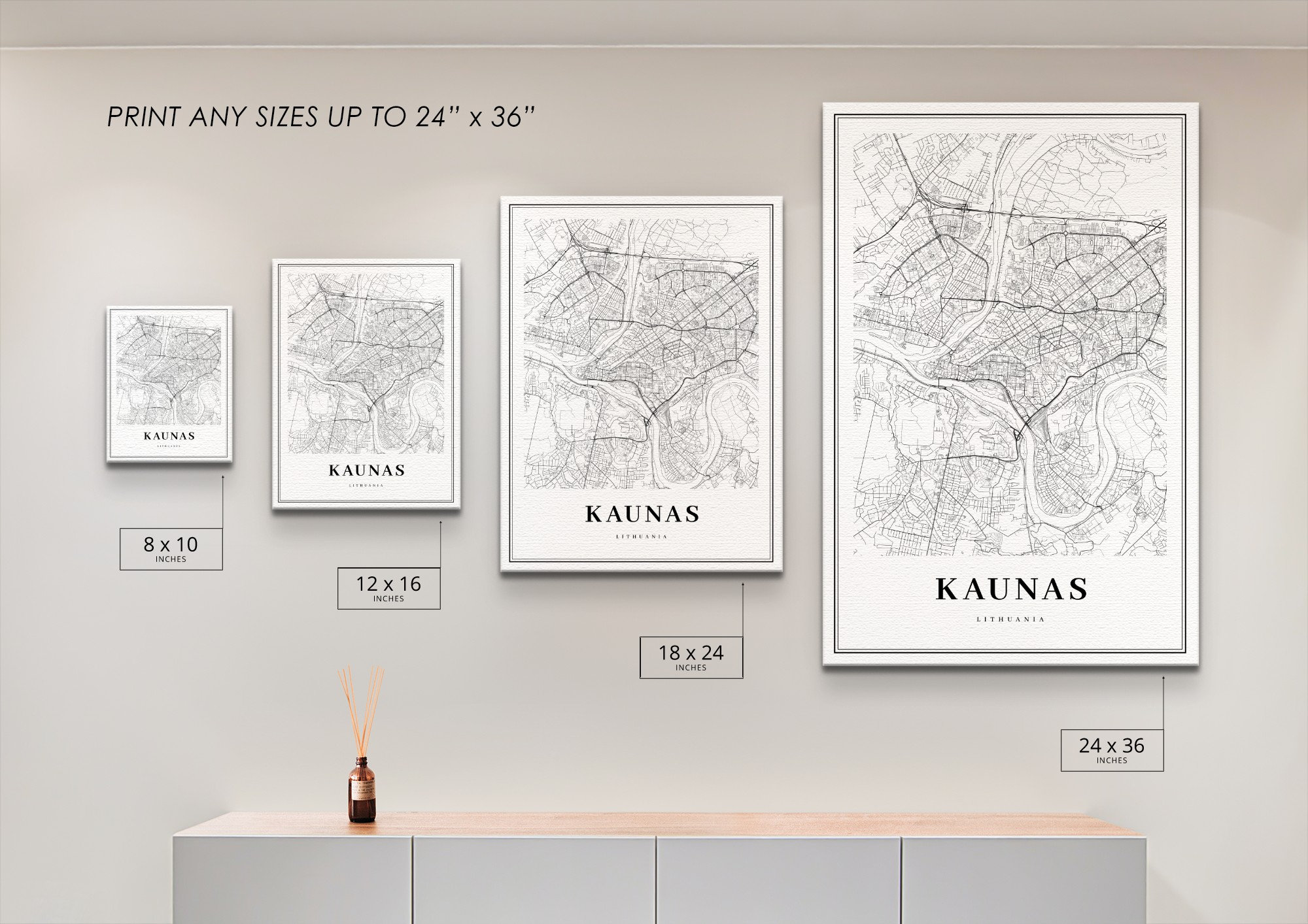 Kaunas Lithuania Map Print Map Art Poster Kovno Kaunas | Etsy
