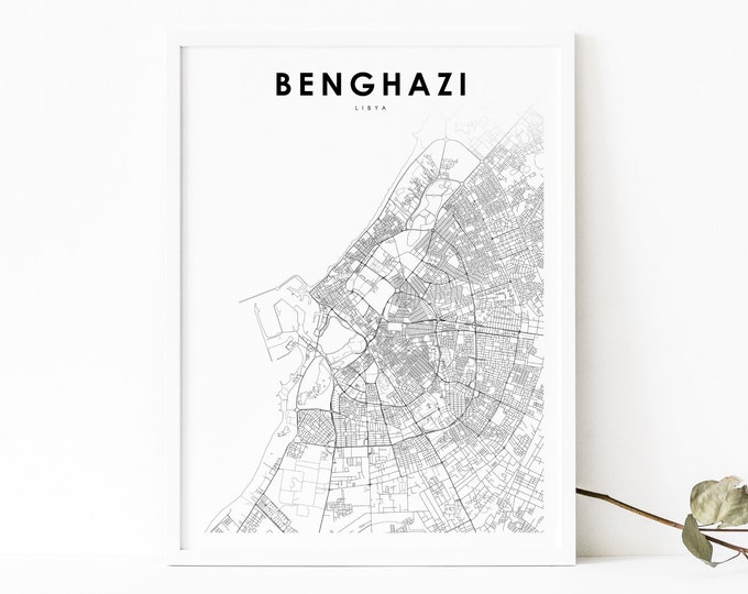 Benghazi Map, Benghazi, Libya, City Map, Home Town Map, Benghazi Print ...