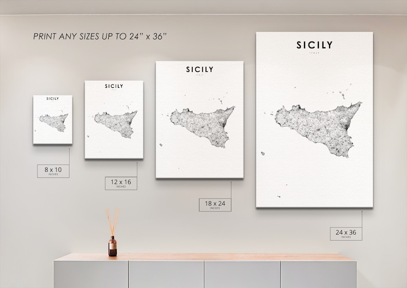 Sicily Italy Map Print Road Map Art Poster Sicilia Sicìlia | Etsy