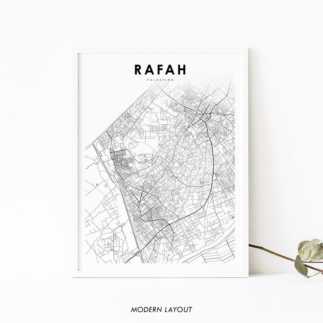 Rafah Palestine Map Print, Gaza Strip Road Map Print, رفح Palestinian ...