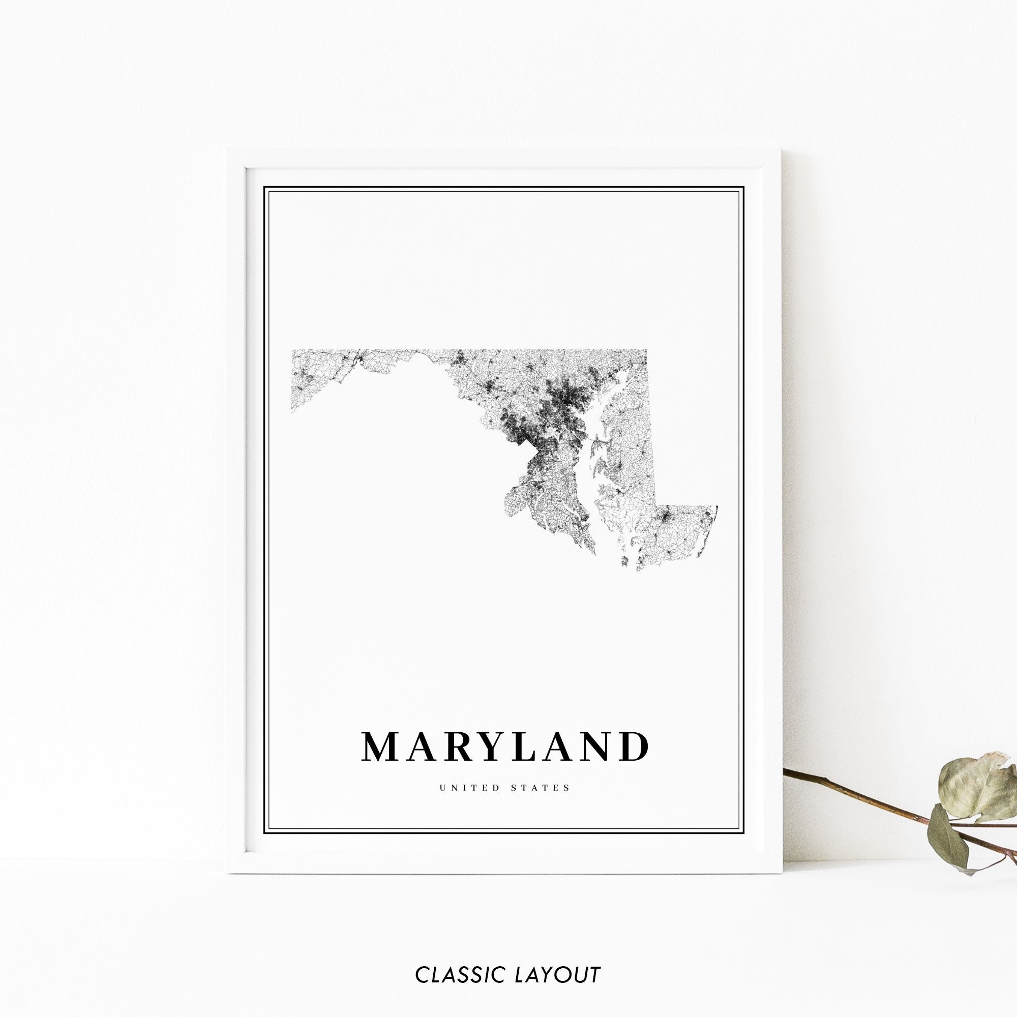 Maryland Map Print, State Road Map Print, MD USA United States Map Art ...