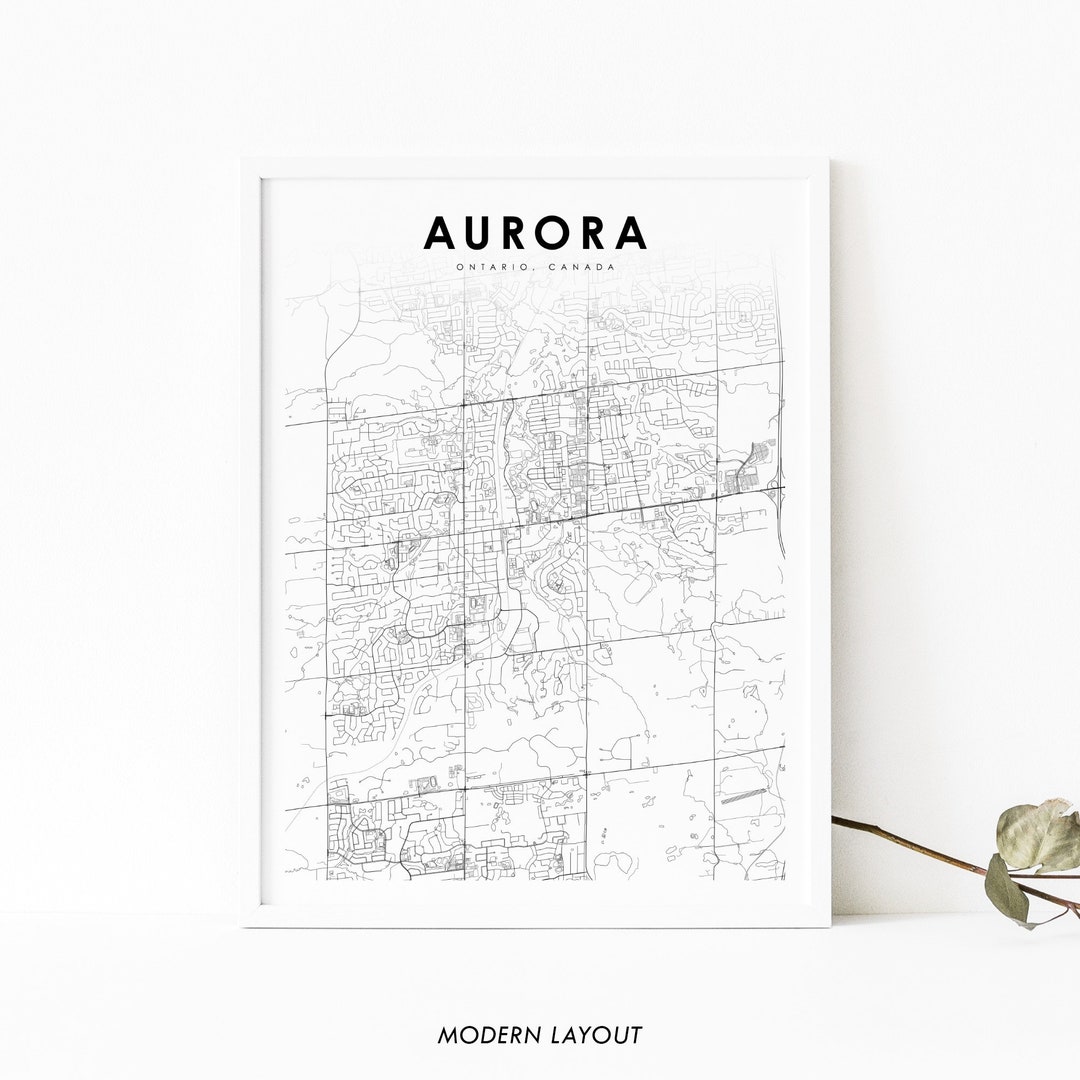 Aurora Ontario Map Print, ON Canada Map Art Poster, Toronto GTA, City ...