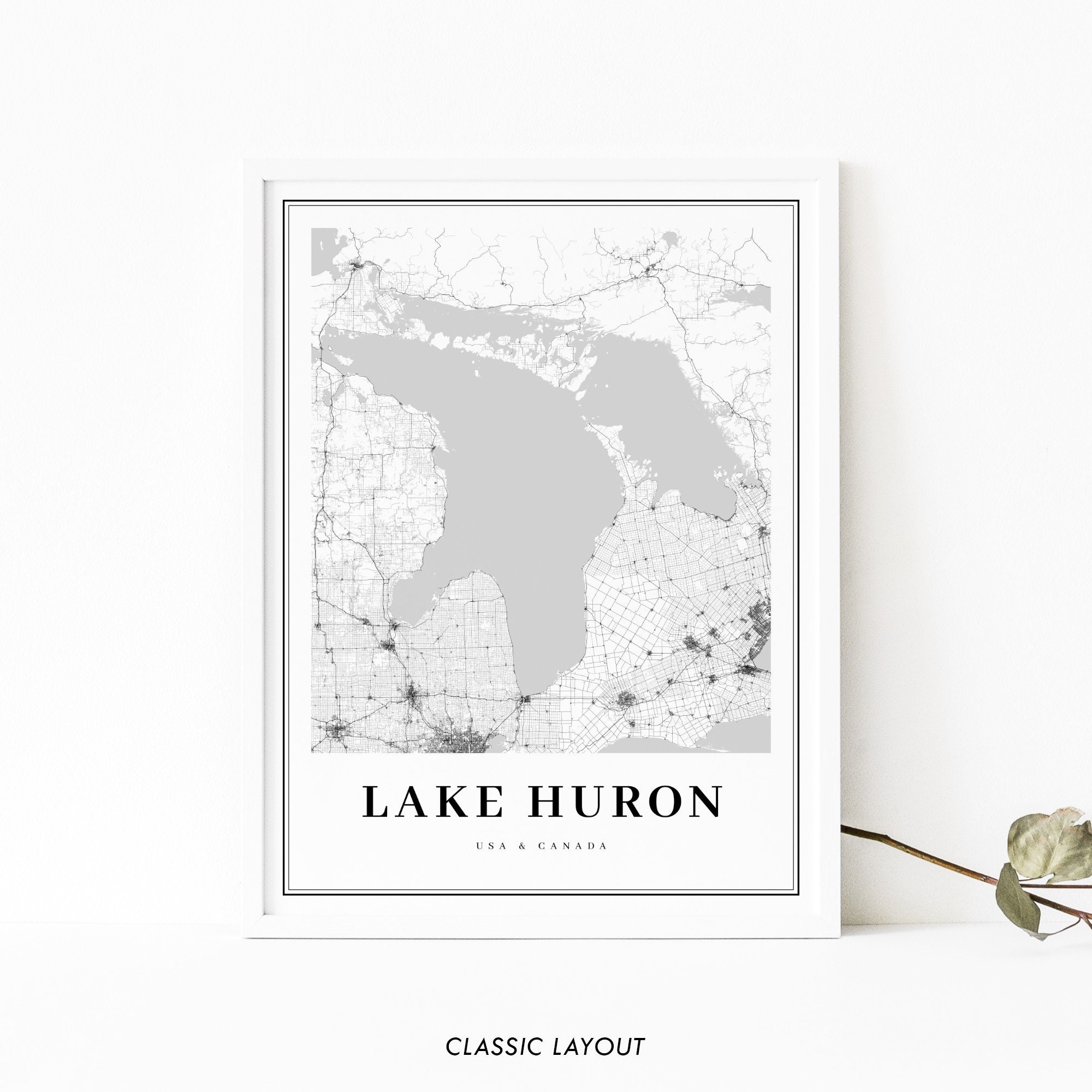 Lake Huron Map Print Great Lakes Michigan USA Ontario Canada - Etsy Canada