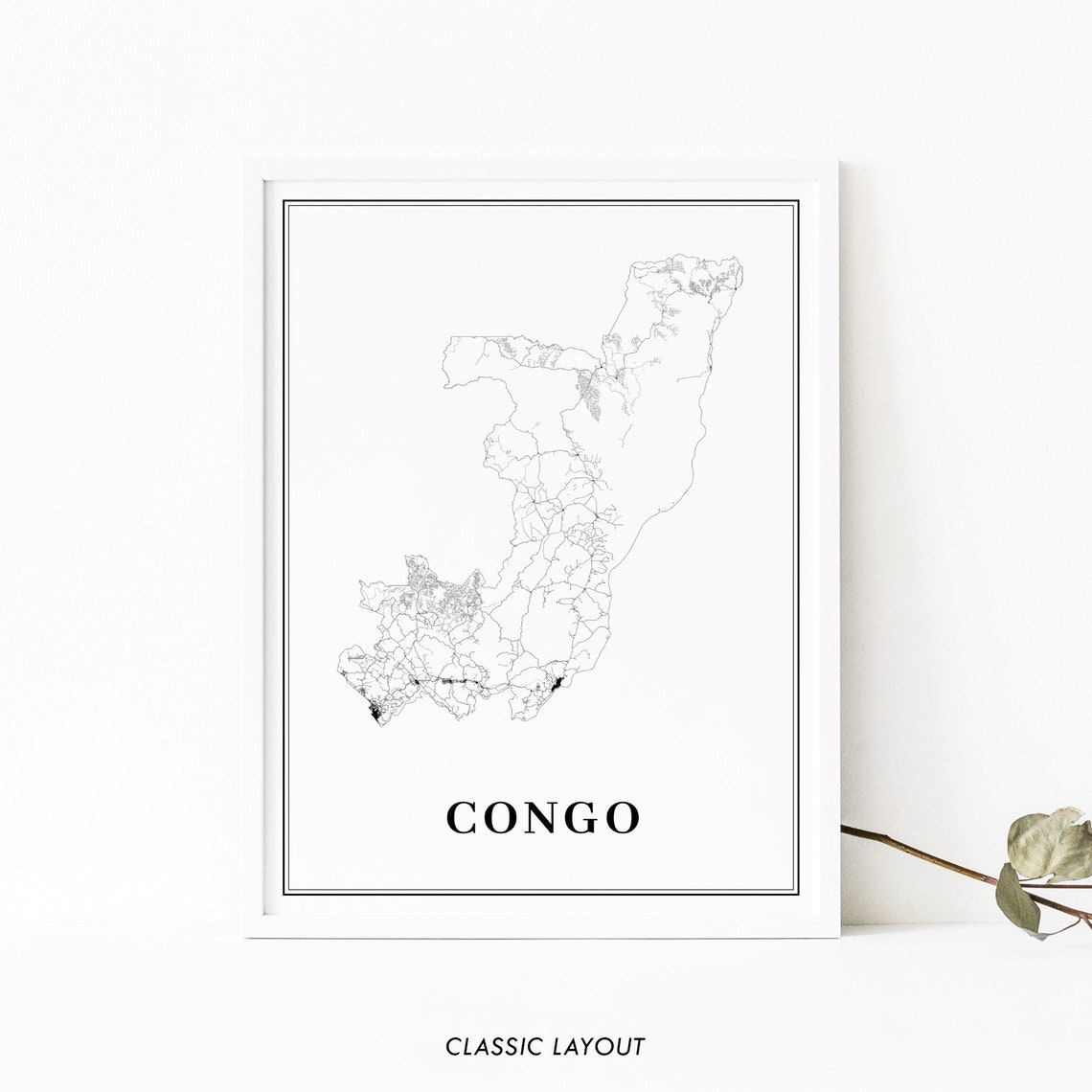 Republic of the Congo Map Print Road Map Art Poster | Etsy