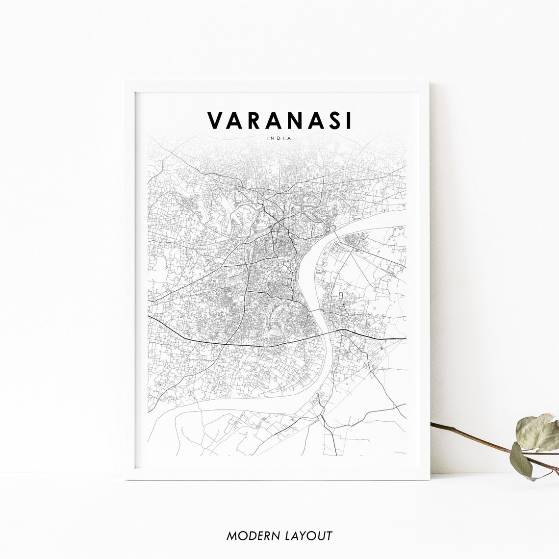 Varanasi India Map Print Map Art Poster Banaras Benares - Etsy
