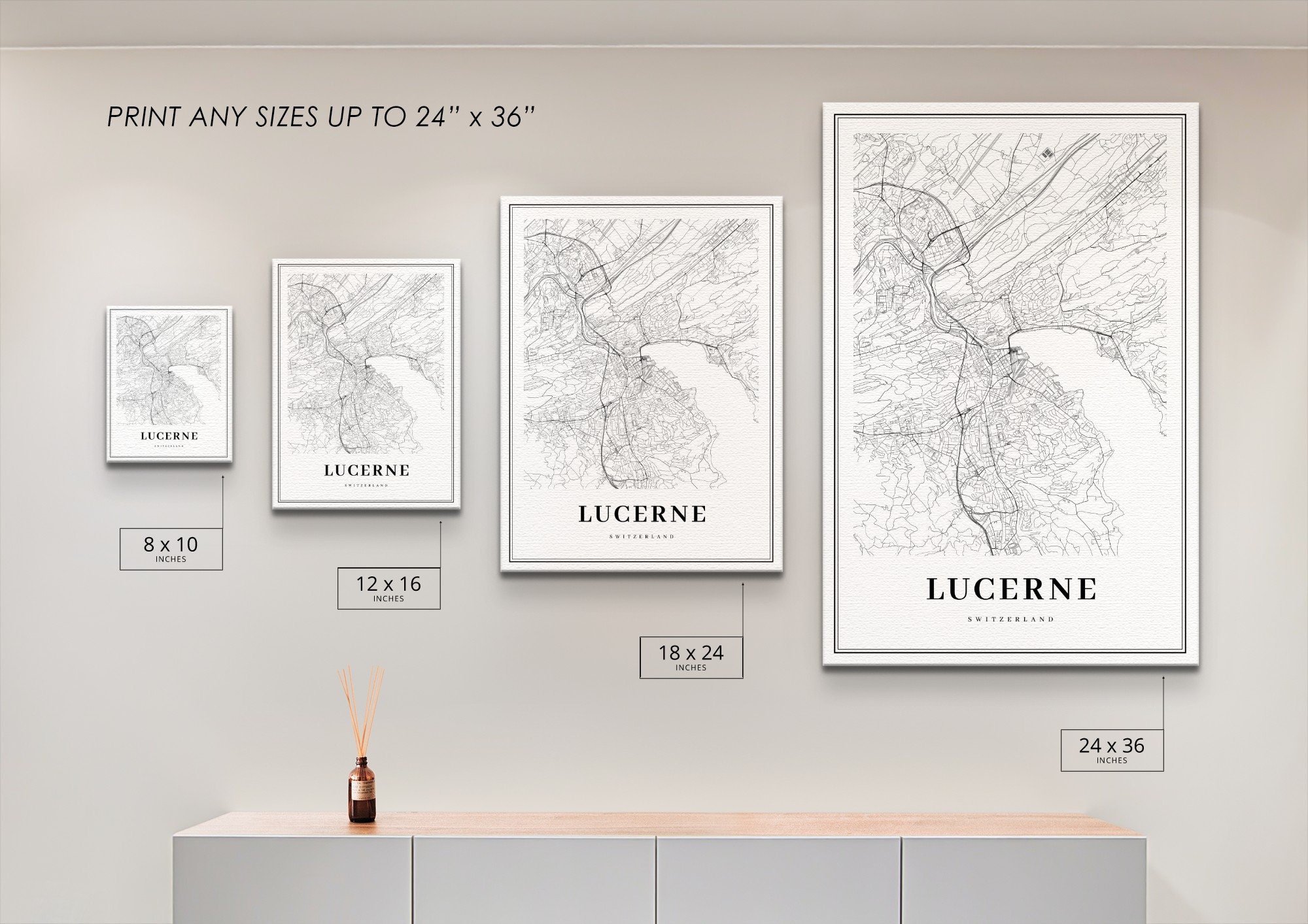 Lucerne Switzerland Map Print, Luzern Swiss Map Art Poster, City Street ...