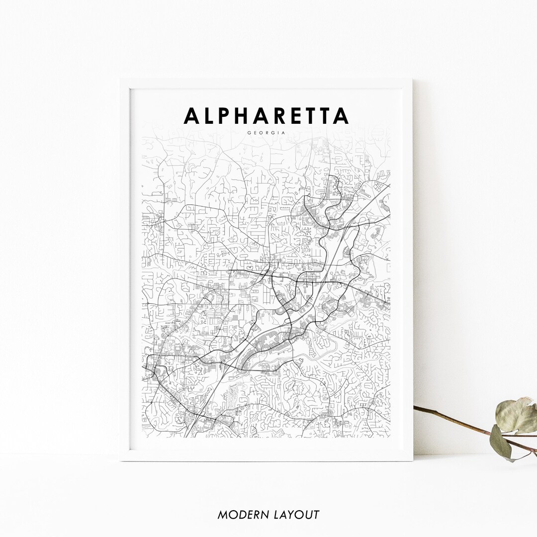 Alpharetta GA Map Print, Georgia USA Map Art Poster, Fulton County City ...