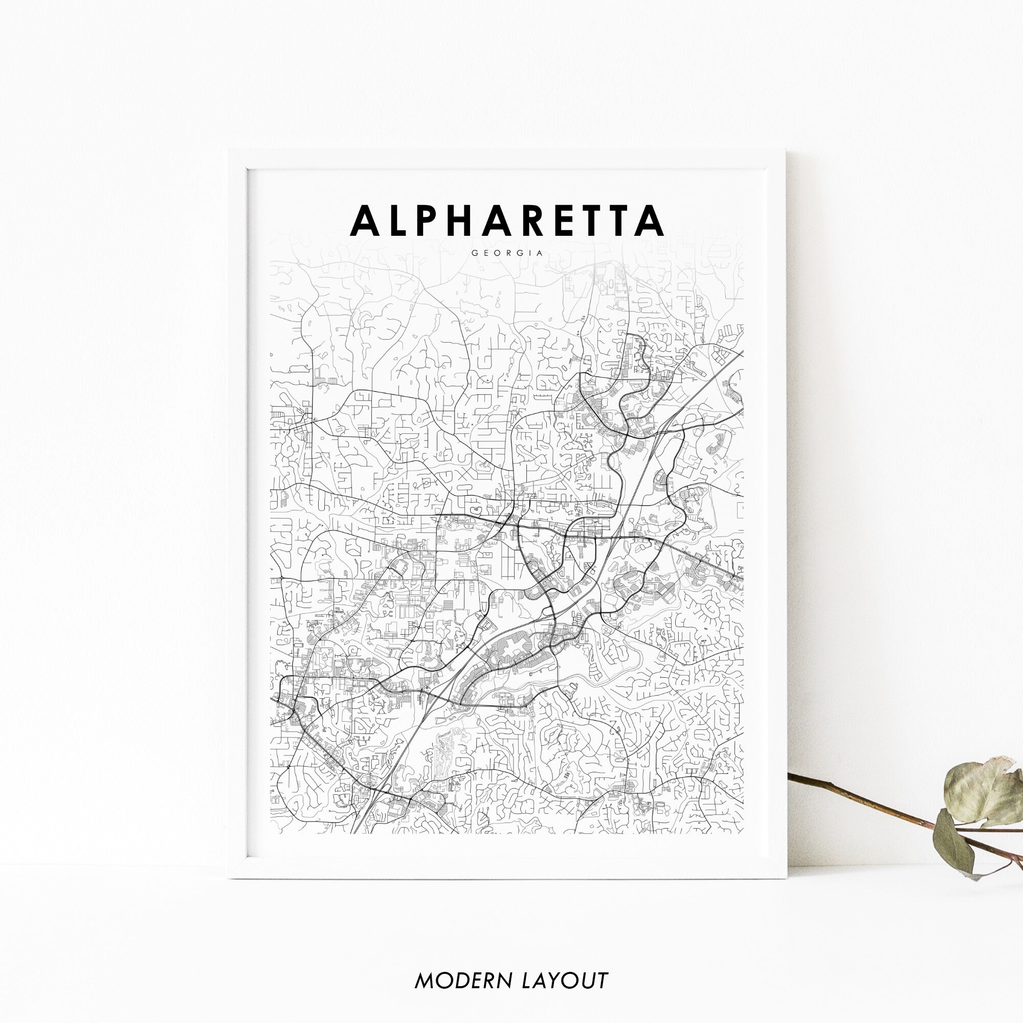 Alpharetta GA Map Print, Georgia USA Map Art Poster, Fulton County City ...