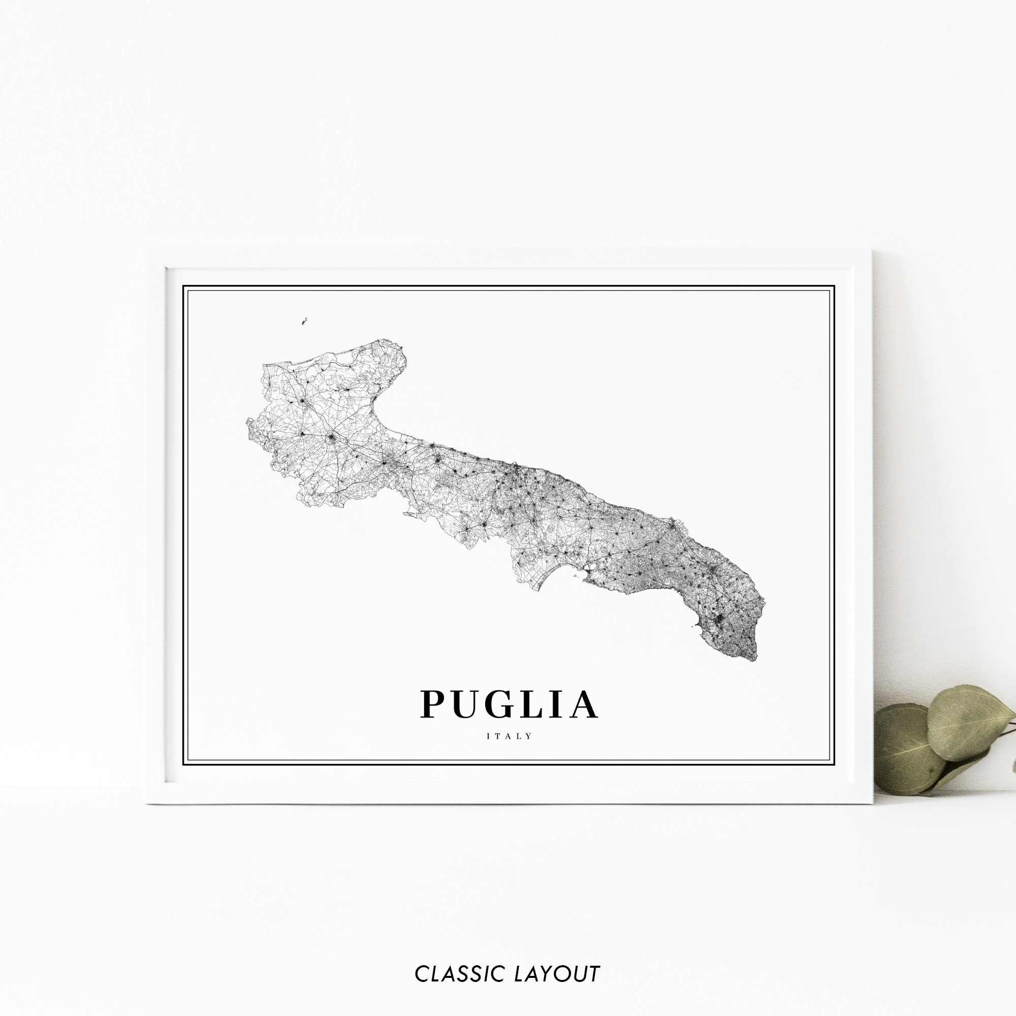 Puglia Italy Map Print Road Map Art Poster Apulia Italia | Etsy
