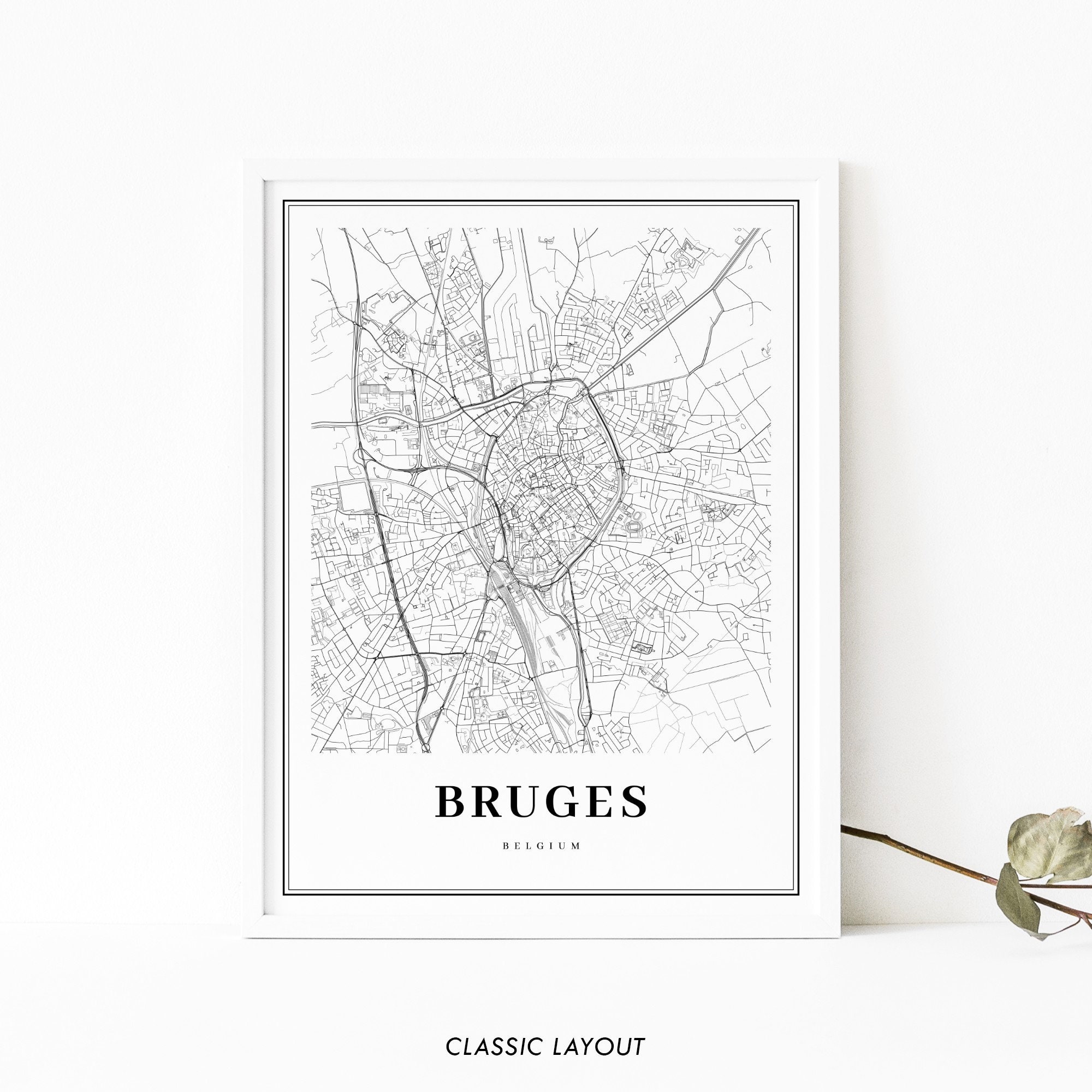 Bruges Belgium Map Print, Map Art Poster, Brugge Brügge Flemish, City ...