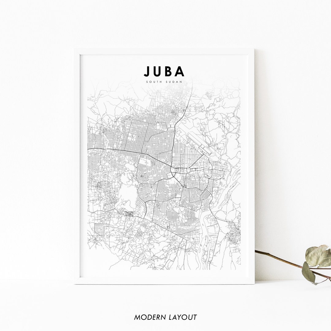 Juba South Sudan Map Print, Map Art Poster, Jubek White Nile Africa ...