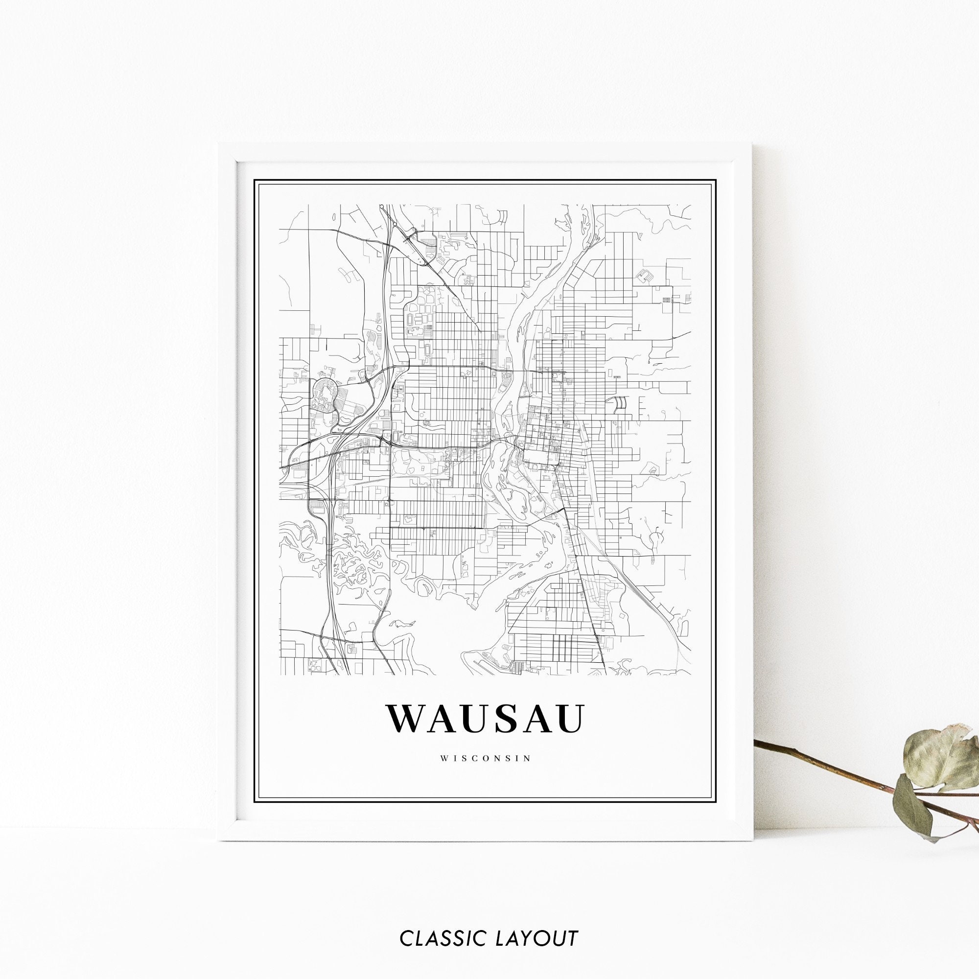 Wausau WI Map Print Wisconsin USA Map Art Poster Marathon | Etsy