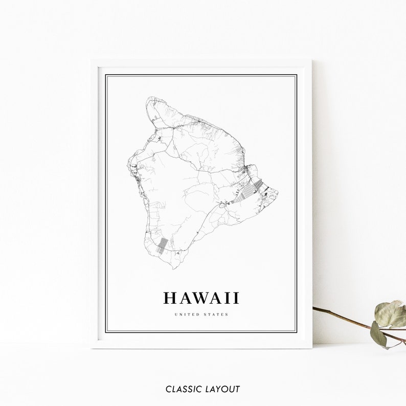 Island of Hawaiʻi HI Map Print, Hawaii USA Map Art Poster, Big Island ...