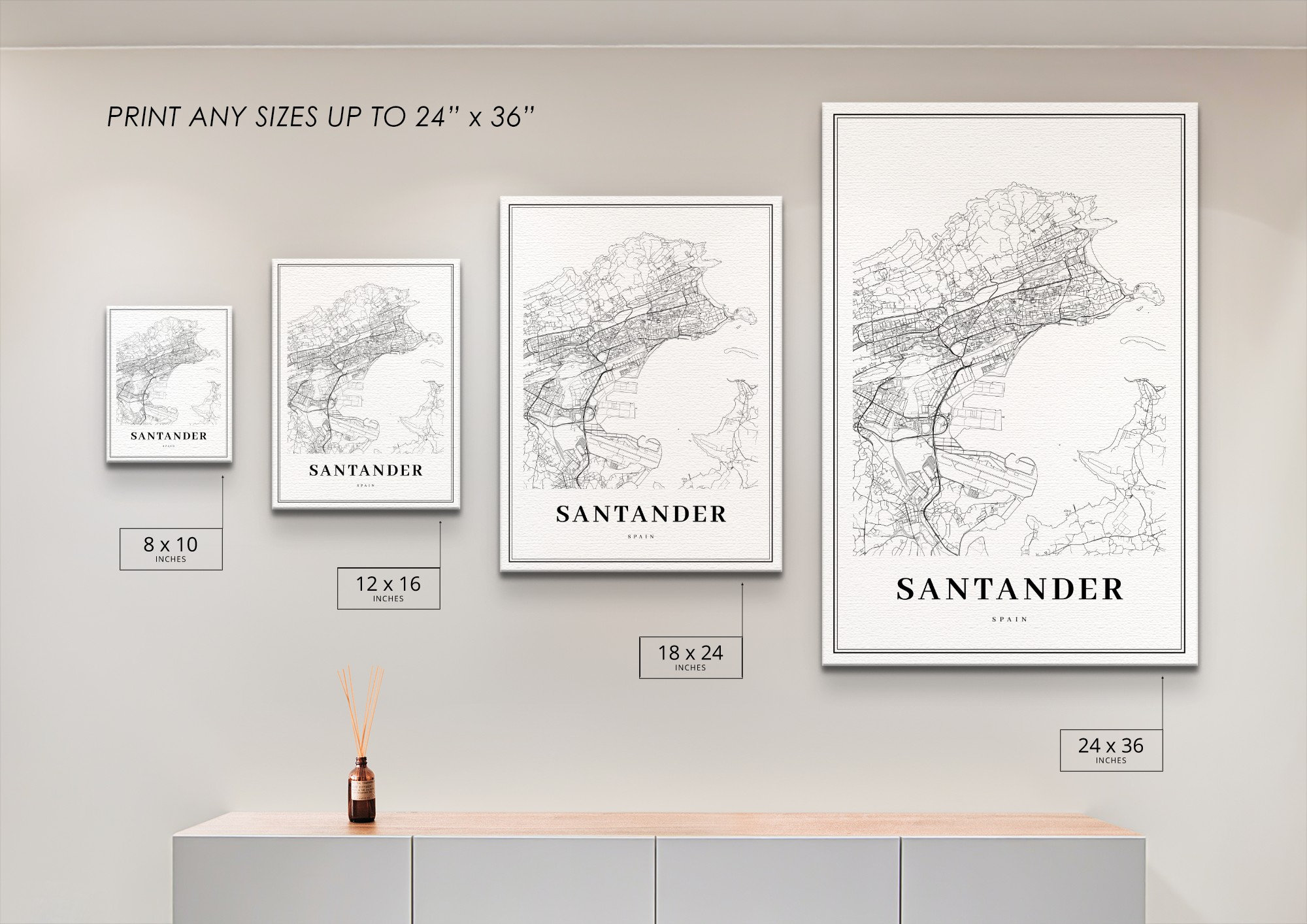 Santander Spain Map Print Map Art Poster Cantabria España | Etsy
