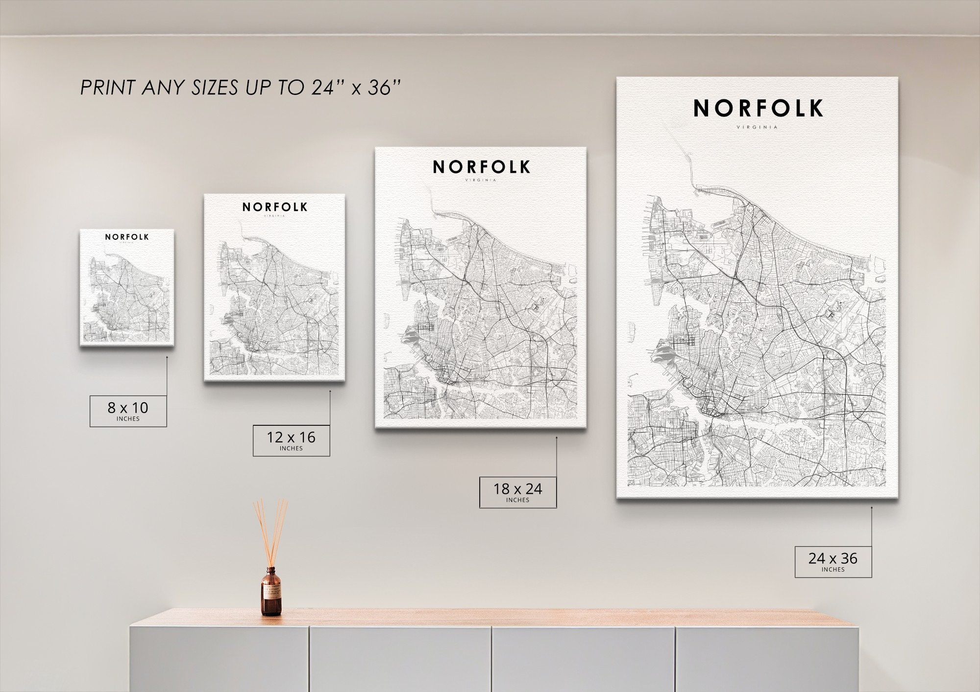 Norfolk VA Map Print Virginia USA Map Art Poster Hampton | Etsy