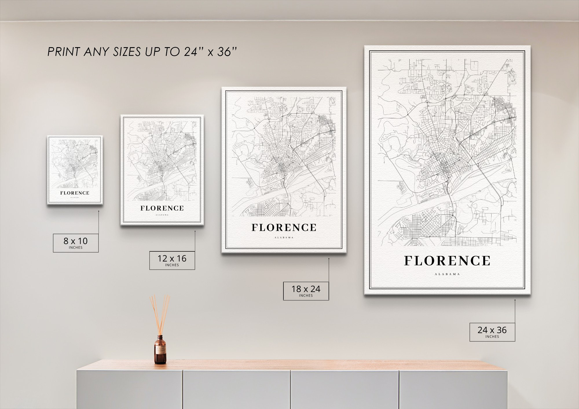 Florence AL Map Print Alabama USA Map Art Poster Lauderdale | Etsy