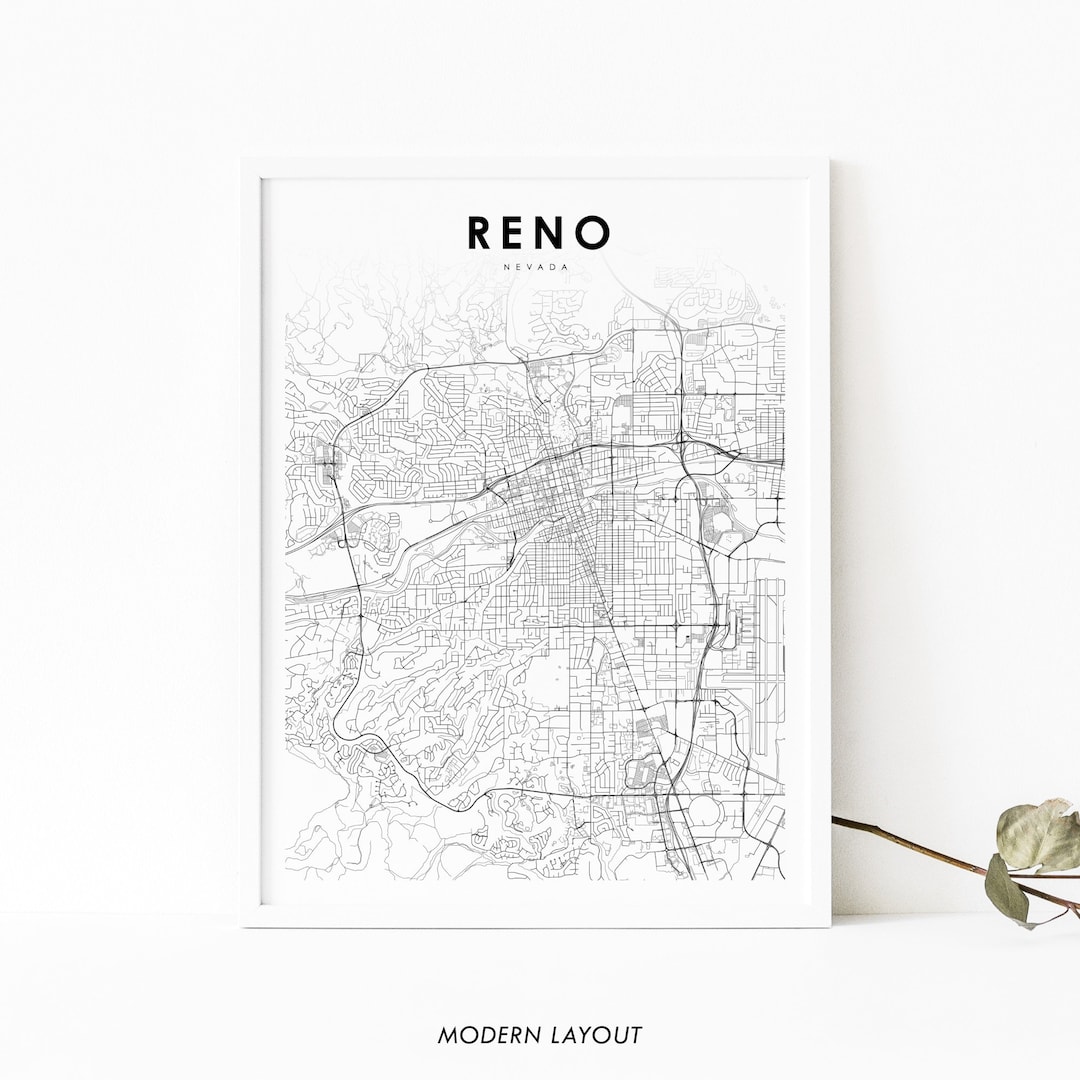 Reno NV Map Print, Nevada USA Map Art Poster, Washoe Sparks, City ...