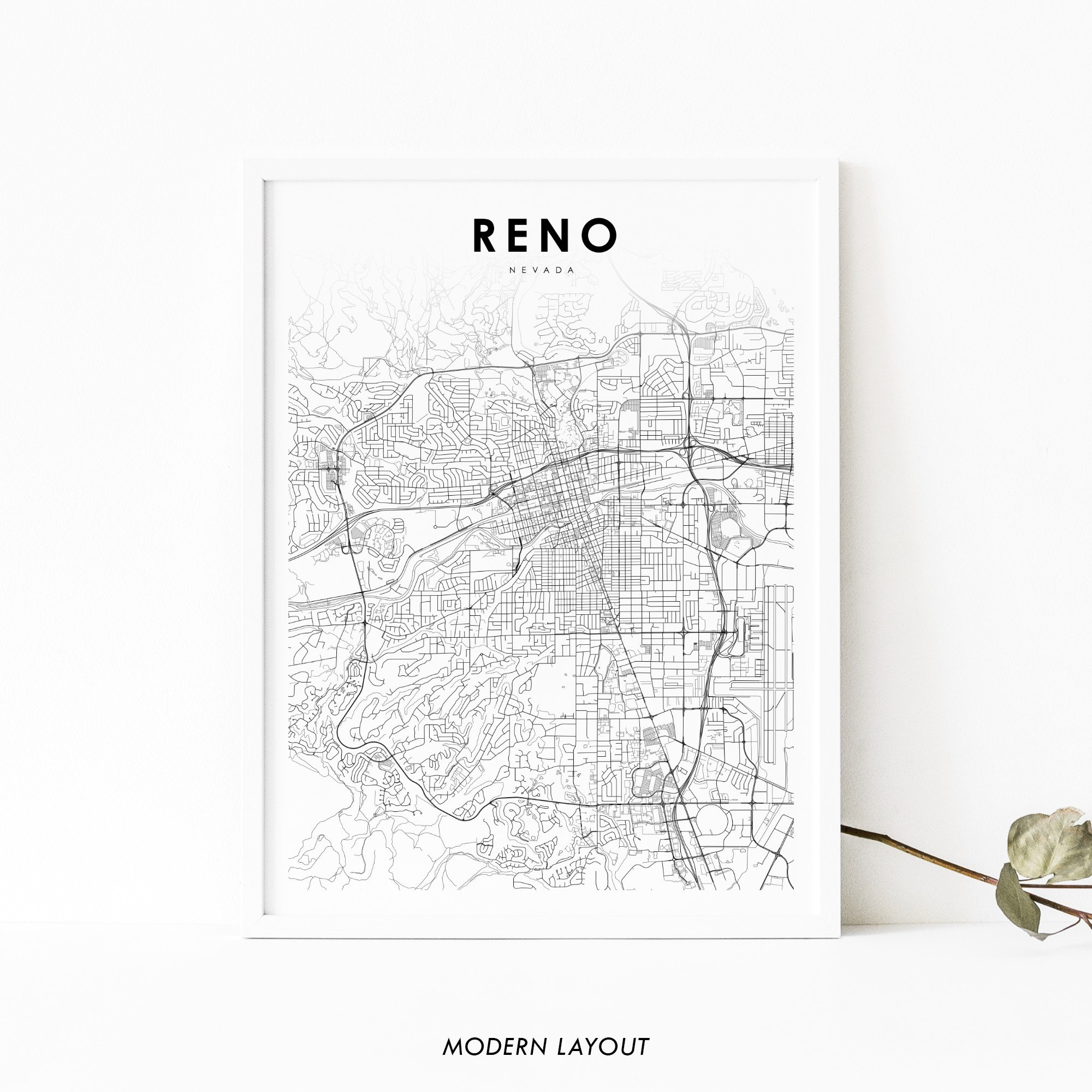 Reno NV Map Print, Nevada USA Map Art Poster, Washoe Sparks, City ...