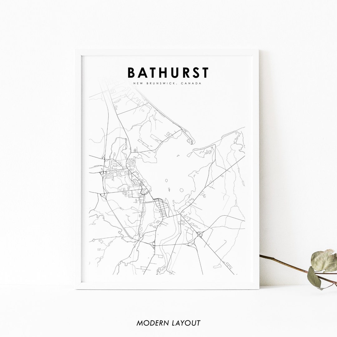 Bathurst New Brunswick Map Print, NB Canada Map Art Poster, City Street ...